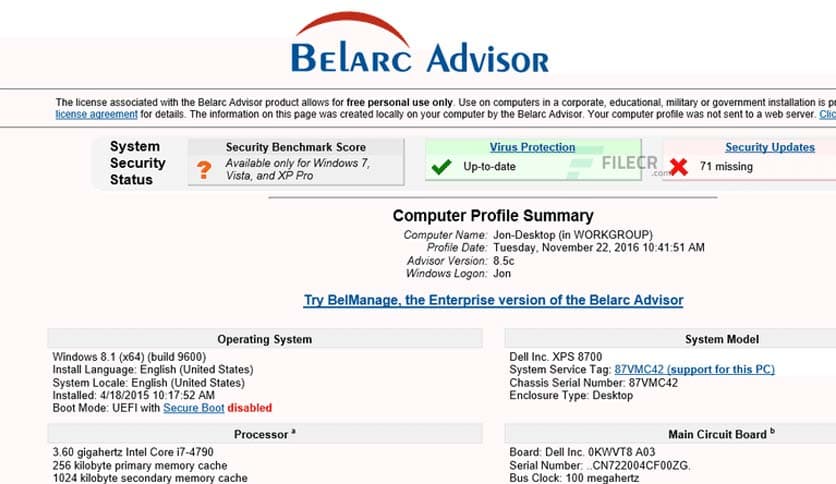 Belarc Advisor 13.1.0 Free Download - FileCR