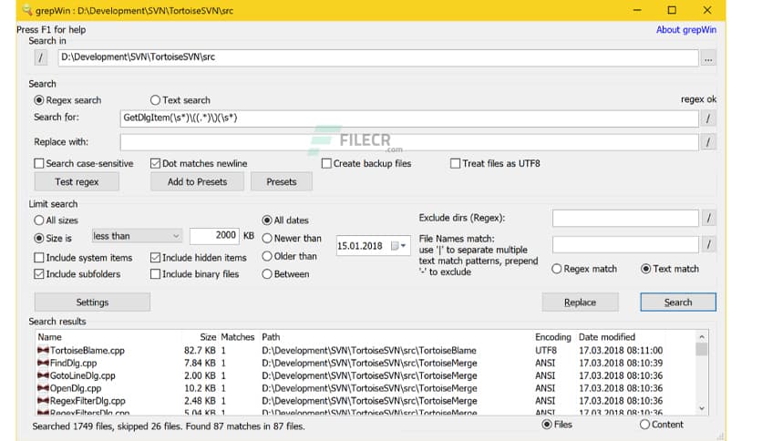 grepWin 2.1.12 Free Download - FileCR