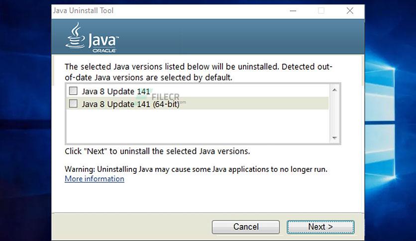 Java Uninstall Tool 25.0 Free Download - FileCR
