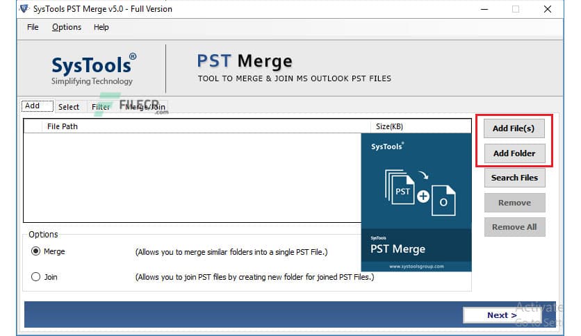 SysTools PST Merge 7.0 Free Download - FileCR