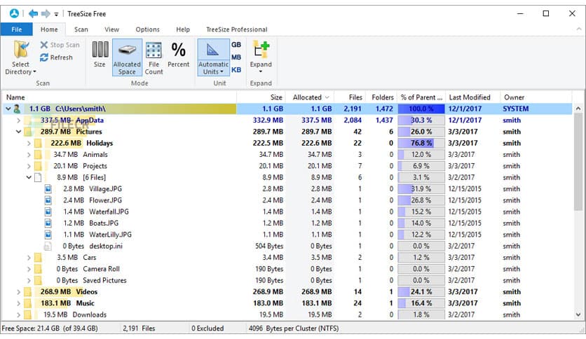 TreeSize Free 4.8.1.609 Free Download - FileCR