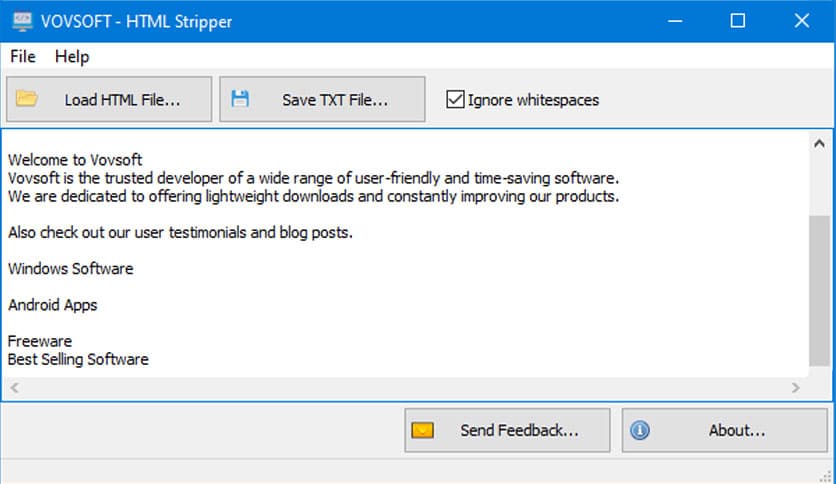 VovSoft HTML Stripper 2.4 Free Download - FileCR